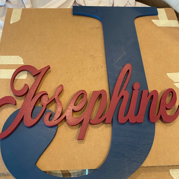 Large Initial With Name Sign, Wood Name Sign, Nursery Name Sign ...
