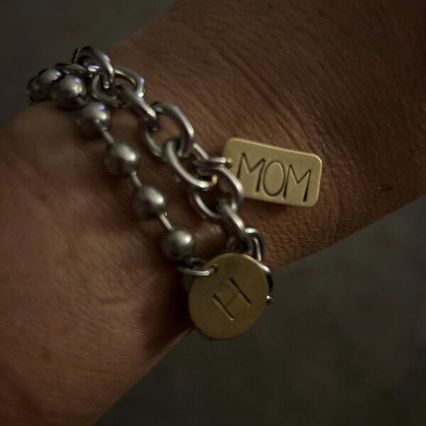 New Hand Stamped Brass Rectangle Tag - Stainless Steel Chunky Chain ...