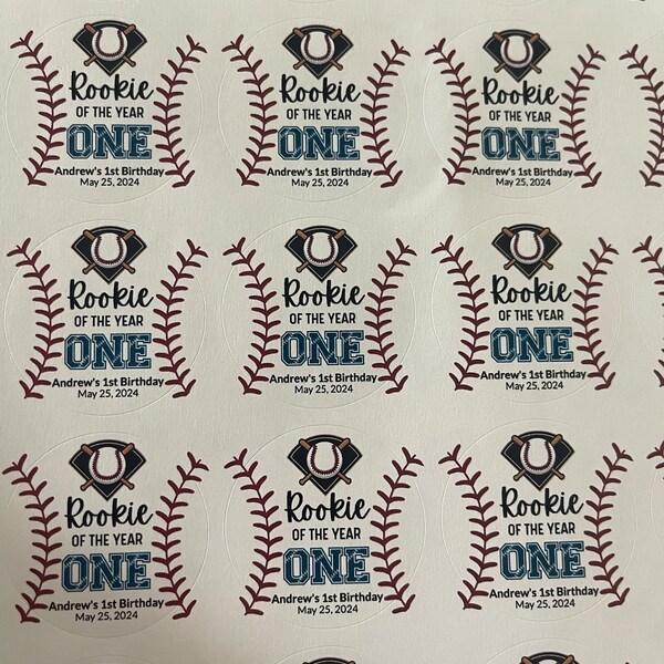 Rookie of the Year 1st Birthday Stickers - Custom Baseball Birthday ...