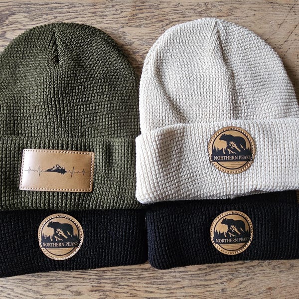 Custom Leather Patch Knit Beanie | Design Your Own Personalized Beanie ...