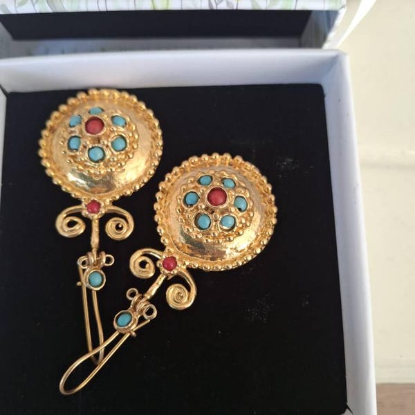Handmade Turquoise & Pearl Gold Earrings: Turkish Jewelry - Etsy