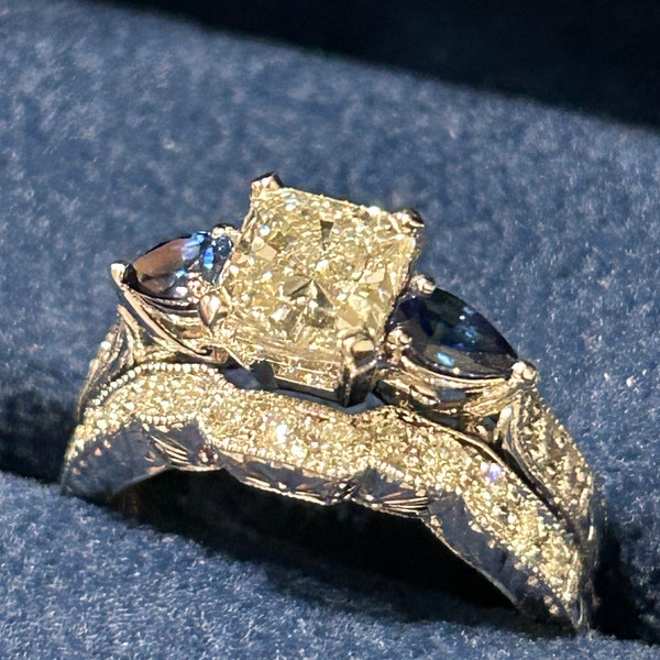 Princess Cut Diamond Lotus Engagement Ring 14k White Gold IGI Certified ...
