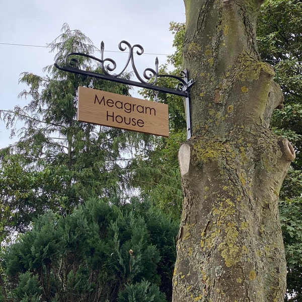 Double Sided Engraved Oak Personalised Wooden Hanging House Name/number ...