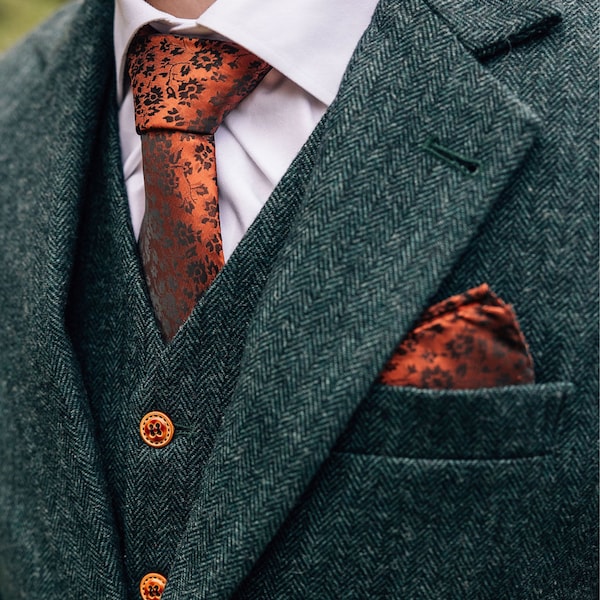 Mens Ties Copper Orange Rust Floral Mens Silk Necktie Wedding Ties With ...