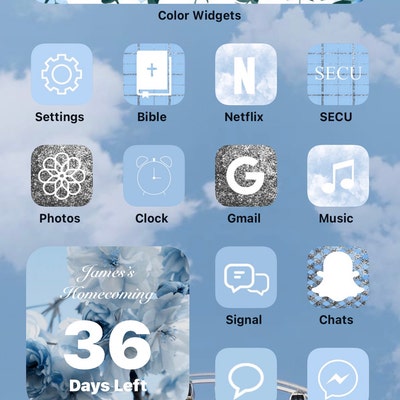 App Icons Sky Blue Pastel Silver Glitter Minimalist - Etsy