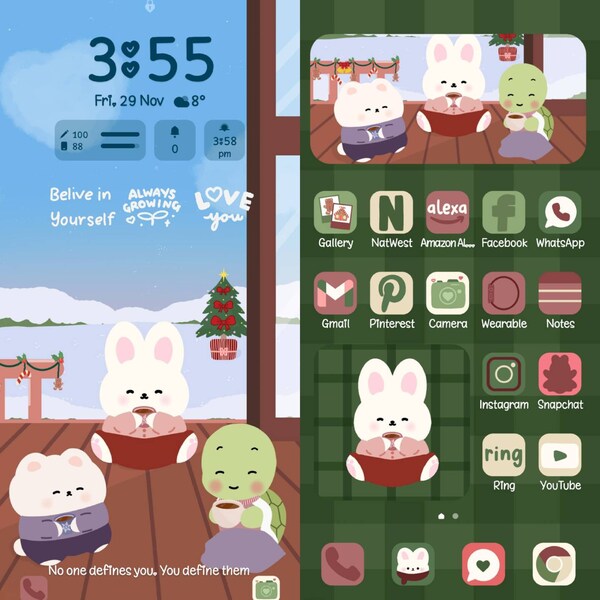 Lantern Bunny Desktop Set, Hand Drawn Icons, Homescreen Theme ...