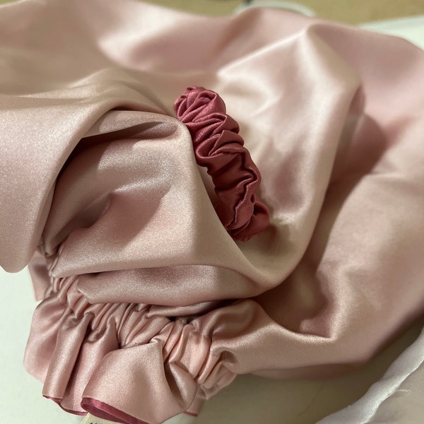 Rose Gold Reversible Mulberry Silk Bonnet: Double Layer Hair Protection ...