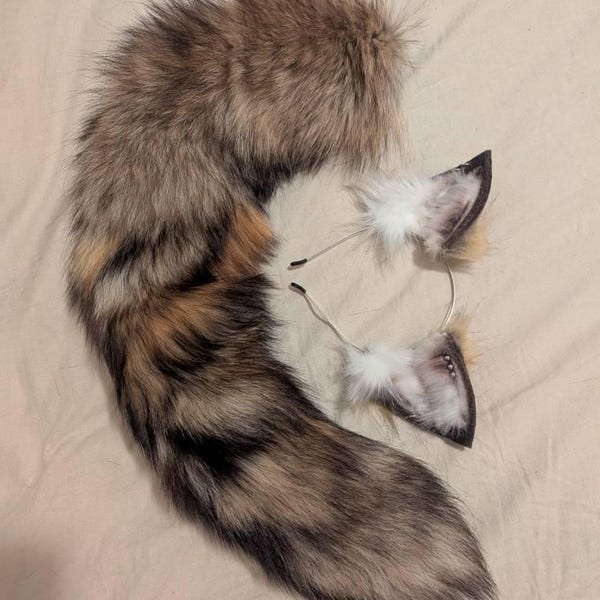 Realistic White Kitten Ear and Tail Set Kitten Tail and Tail Cat Ear ...