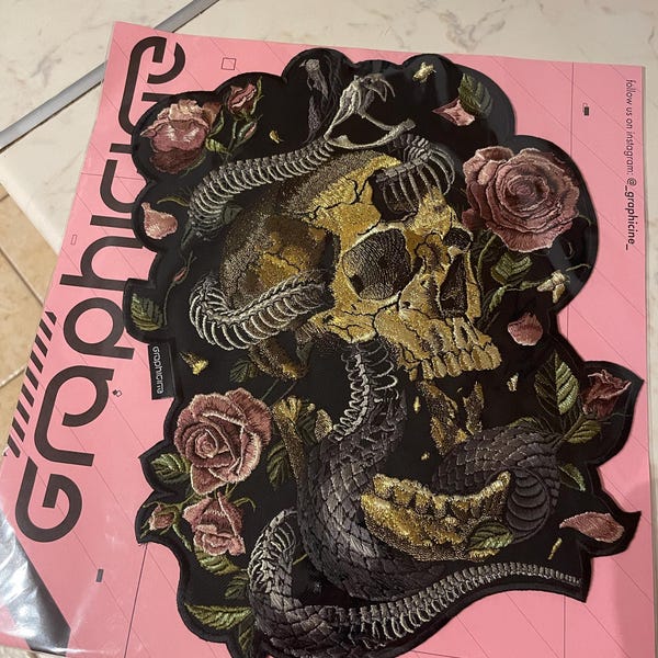 Bloody Red Skull With Snake and Roses, Iron on Patch, Creepy Goth Nature, Goth Patches, Back ...