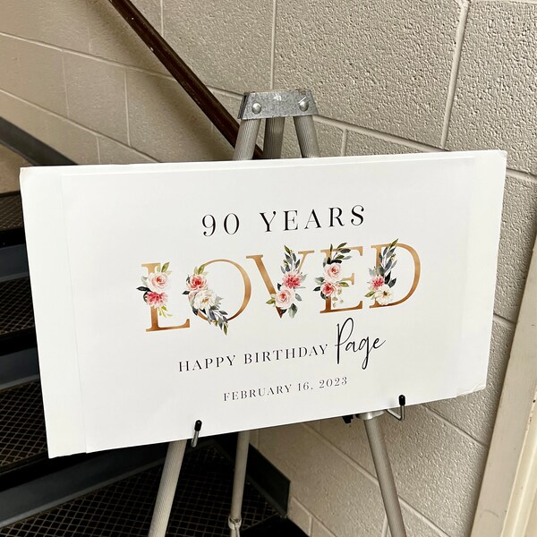 90th Birthday Party Welcome Sign Printable - 90 Years Loved - Pink ...