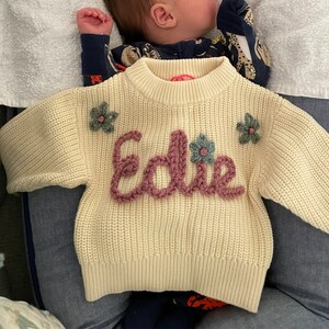 Custom Name Sweater, Personalised, Hand-embroidered Jumper, Baby Shower ...