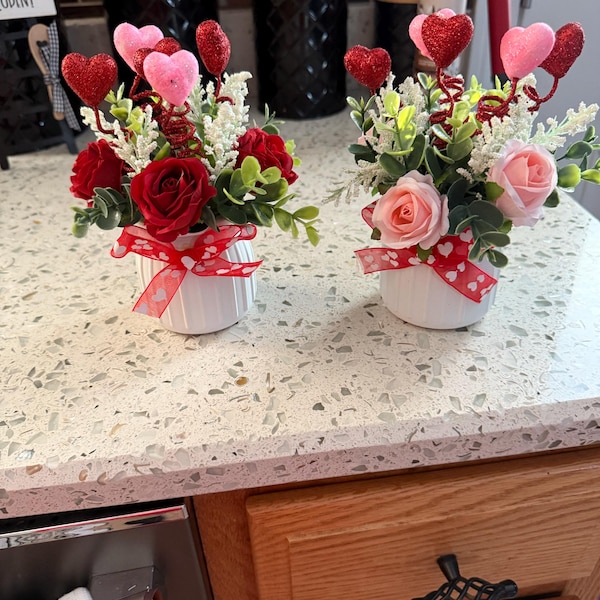 Valentine's Day Tiered Tray Mini Floral Arrangement, Tiered Tray Decor ...