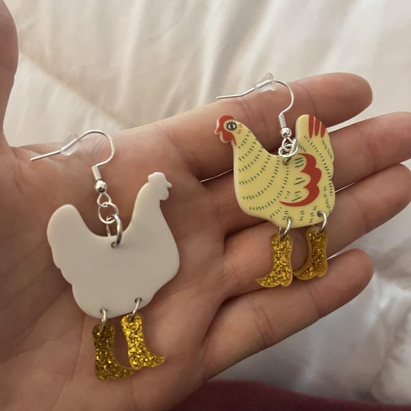Silly Chickens in Boots Dangle Earrings | Novelty Earrings | Unique ...