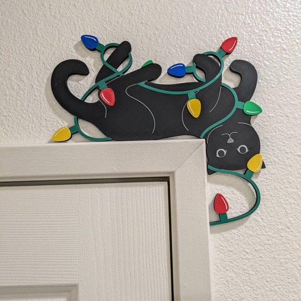 Cute Christmas Cat Door Topper | Funny Cat Playing With Christmas ...