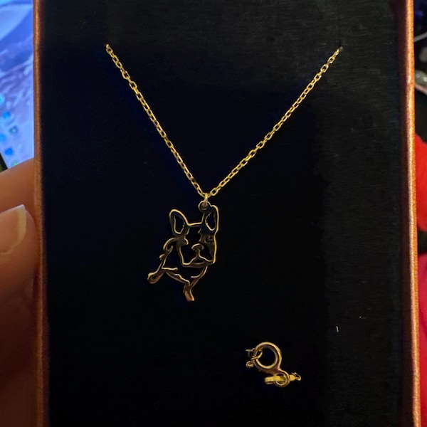 14K Solid Gold Frenchie Bulldog Necklace, Handmade Dog Memorial ...