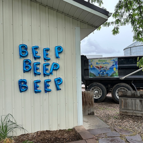 BEEP BEEP BEEP Letter Balloons 1st Birthday Banner Little Blue Truck ...