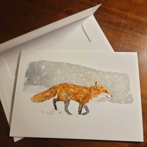 Fox in Snow Christmas Card Set Winter Watercolor Greeting Cards Holiday ...