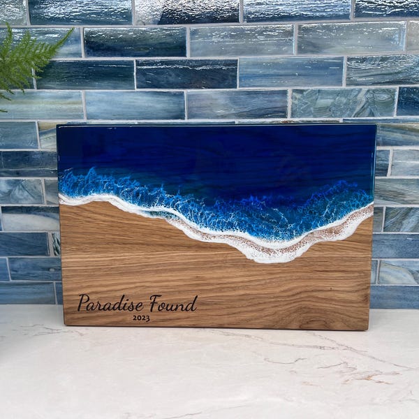 Wood Live Edge Floating Shelves With Ocean Waves Coastal Beachy Room ...