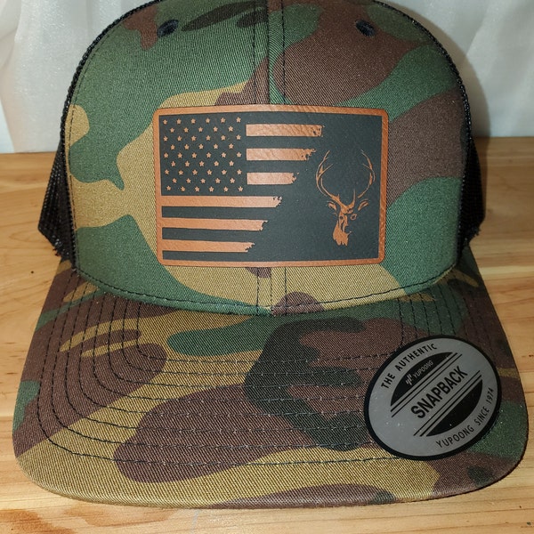 Deer Hunting Hat: American Flag Leather Patch, Camo Trucker Cap - Etsy