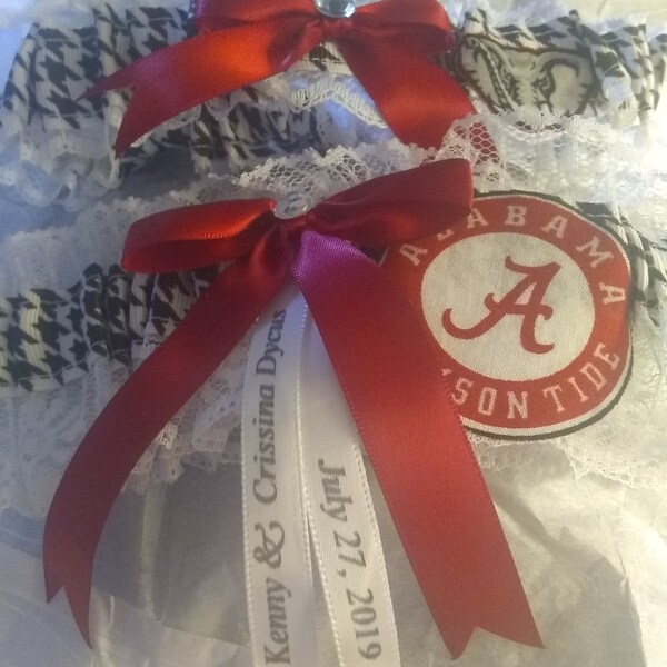 Houndstooth University of Alabama Inspired White Lace Wedding Garter ...