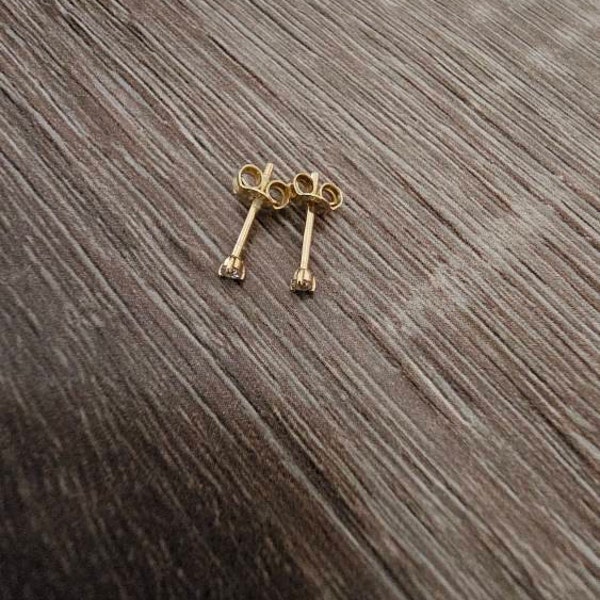 14k Gold Diamond Studs / 3 Prong Mini Diamond Studs / 14k Tiny Diamond ...
