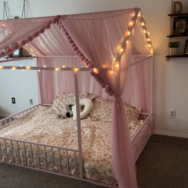Baby Pink Canopy Bed, Customized Bed Canopy, Canopy Bed Curtains, House ...