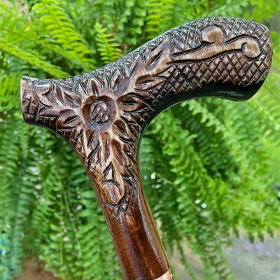 PATHFINDER Walking STICK Wood CANE Carving Unique Art Brown Wooden ...