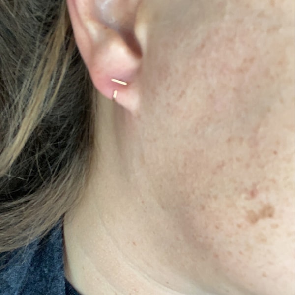 Tiny T Hoop Earring - Open Hoop Ear Hugger in Three Sizes, Reverse Hoop ...