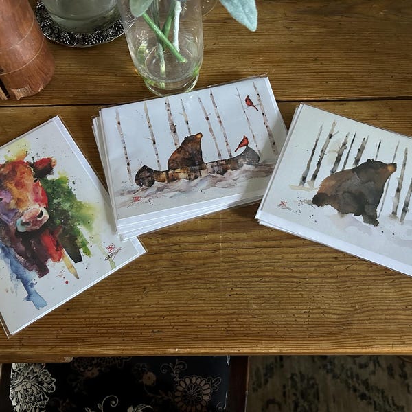 Bear & Cardinals Watercolor Art Greeting Cards - Dean Crouser, Set of 8 ...