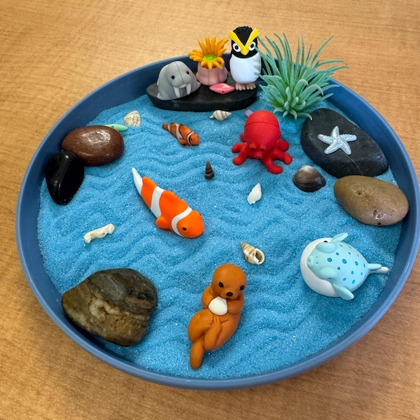 Mini Ocean Zen Garden Beach Sand Blue Desk Accessory Fun DIY Kit ...