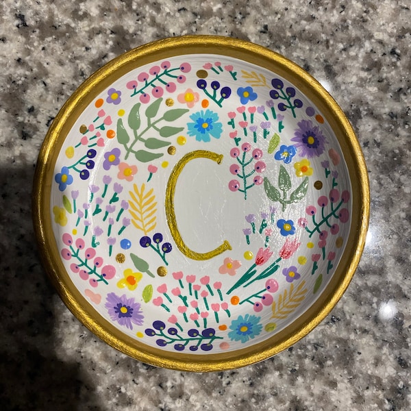 Retro Colorful Cocktail Trinket Dish, Hand Painted Clay Ring Dish, Bar ...