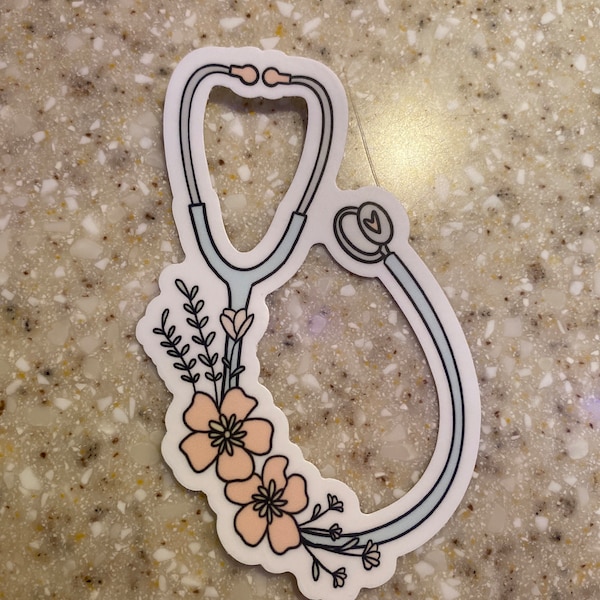 Floral Stethoscope Sticker - Nurse, Doctor, EMT, Dentist, Healthcare ...