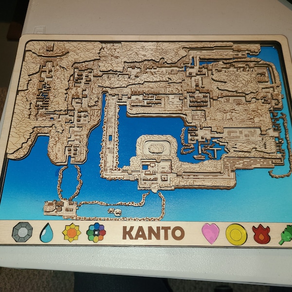 3D Kanto Video Game Map Laser Cut Wood Multilayer Custom Decor Nintendo ...