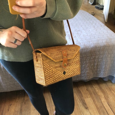 Rattan Bag, Straw Messenger Handbag, Rattan Purse, Wicker Basket Bag ...