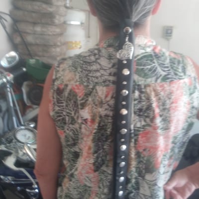 11 INCH BLACK Leather Motorcycle Hair Wrap Hair Protector, Ponytail ...