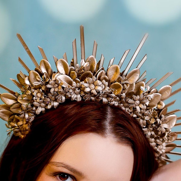 Met Gala Bridal Halo Crown Spiked Crown for Bride Rose Gold Flower ...