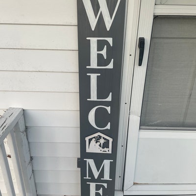 Wood WELCOME Sign, Interchangeable O Attachment Pieces, Large Vertical ...