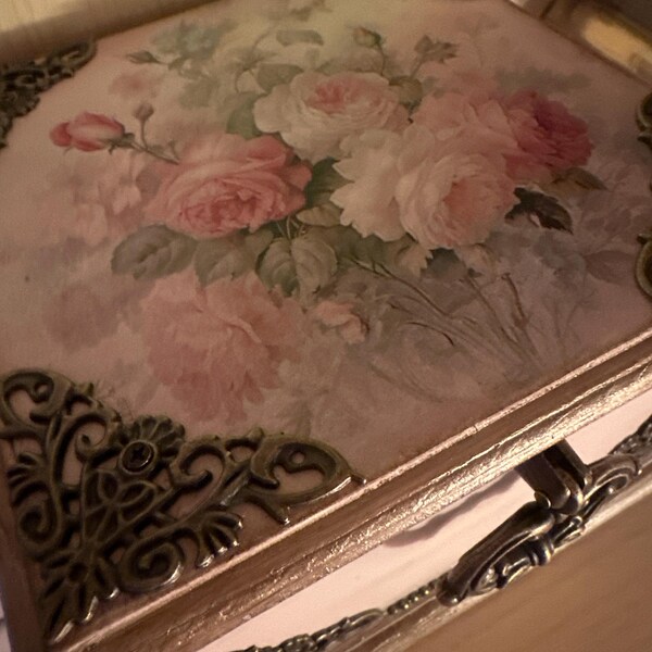 Handcrafted Decoupage Decorated Vintage Box - Decoupage Wood Boxes ...
