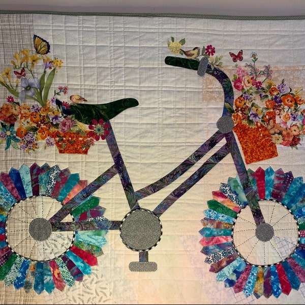 Whimsical Bicycle Art Quilt PATTERN, READY to SHIP, 46” X 35”, Wall Art ...