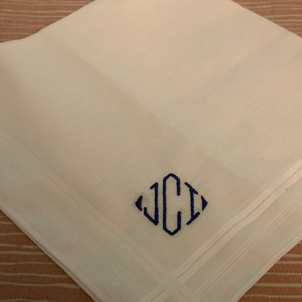 MENS CLASSIC DIAMOND Font Embroidered Monogrammed Handkerchief, Wedding ...