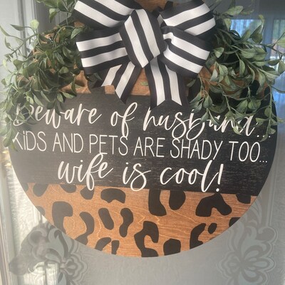 Round Painted Leopard Welcome Wooden Sign Front Porch Wood Sign ...