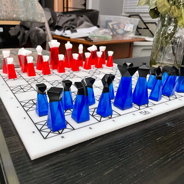 Modern Geometric Chess Set, Personalized Gift, Roll-up Chessboard, 3D ...