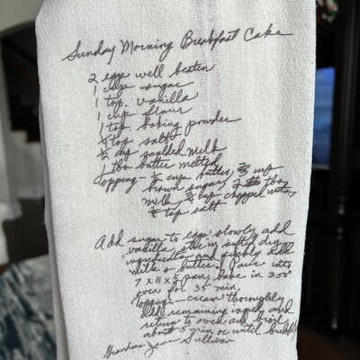 Recipe Tea Towel Printed From Handwritten Family Recipe Towel, Recipe ...