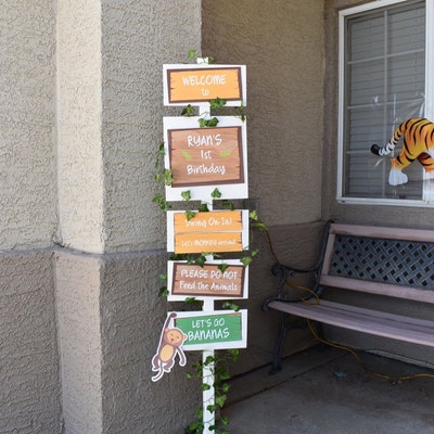 Monkey Jungle Party Welcome Sign Text EDITABLE Yourself Go Bananas ...