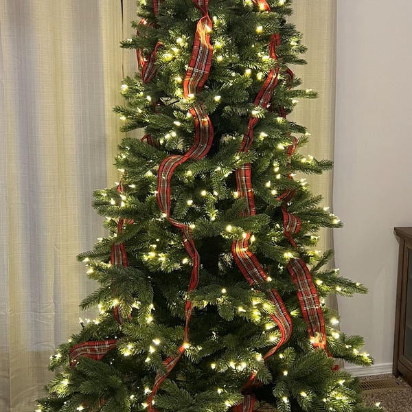 Christmas Tree Topper for 4ft Tree, Traditional Tartan Plaid Red Ribbon ...