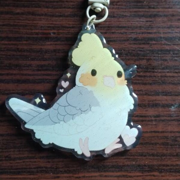 Cute Kawaii Chibi White Faced Cockatiel Acrylic Charm Anime Charm Stars ...