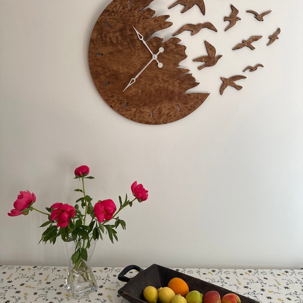 Birds Wall Clock, Bird Flying Clock, Modern Wall Clock Unique ...