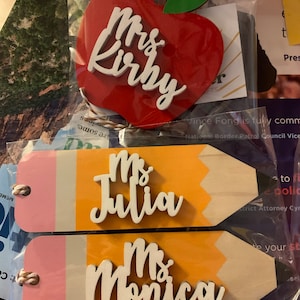 Teacher Appreciation / Teacher Gift Tags / Wooden Apple Pencil Name ...