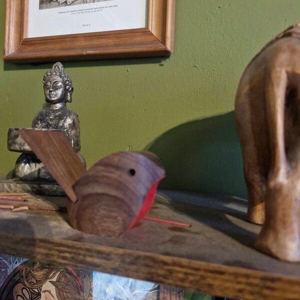 Little Chirpy: Red Ash, Cute Wooden Robin, Handmade Bird Figurine, Home ...