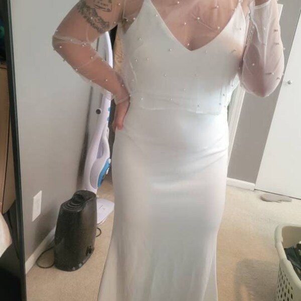 Sheer Tulle Pearl Topper With Long Sleeves. Modern Bridal Top ...